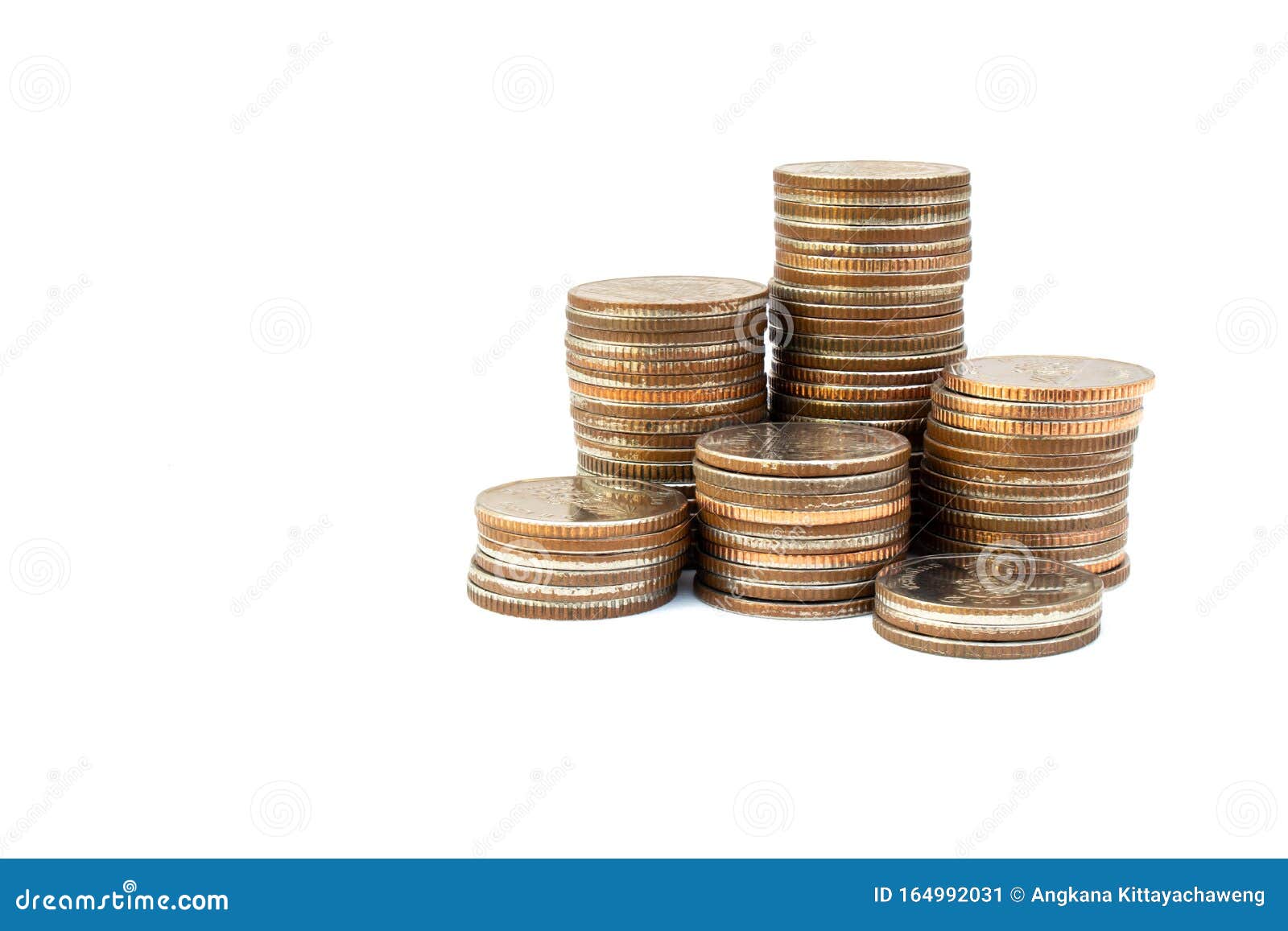 Stack or Pile Old Silver Coins Isolated on White Background. Stock ...