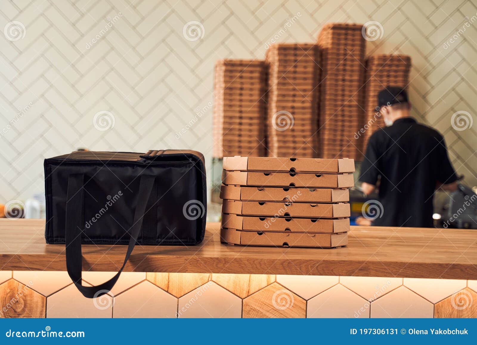 Close Up Stack of Pizzas in Boxes Stock Image - Image of fast ...