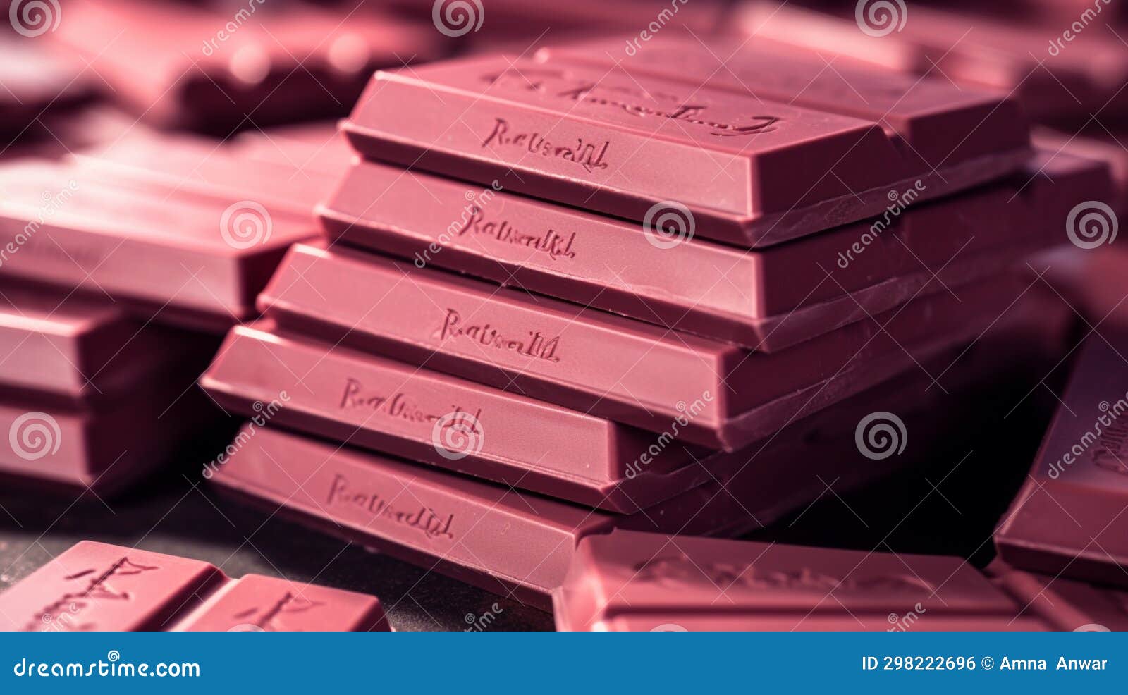 A Close-up of a Stack of Ruby Chocolate Bars, Each One Detailed in ...