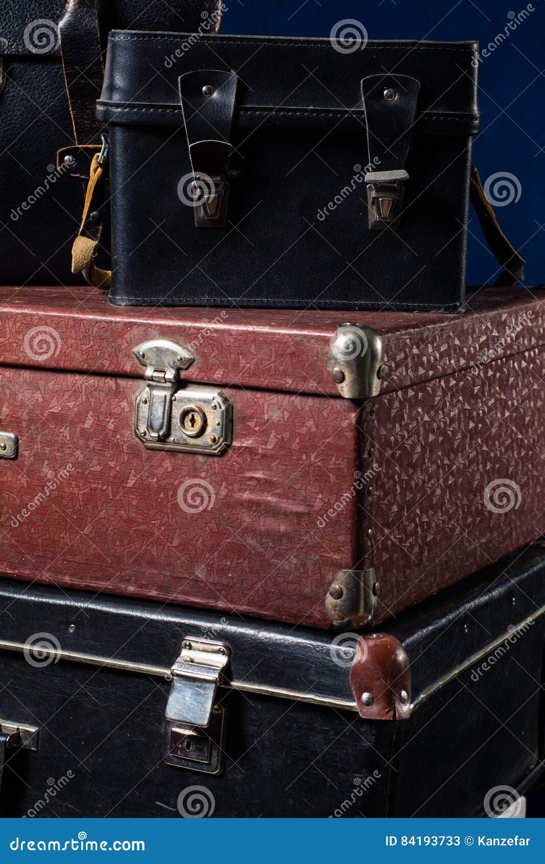 Close-up of a Stack Vintage Shabby Suitcases Stock Image - Image of ...