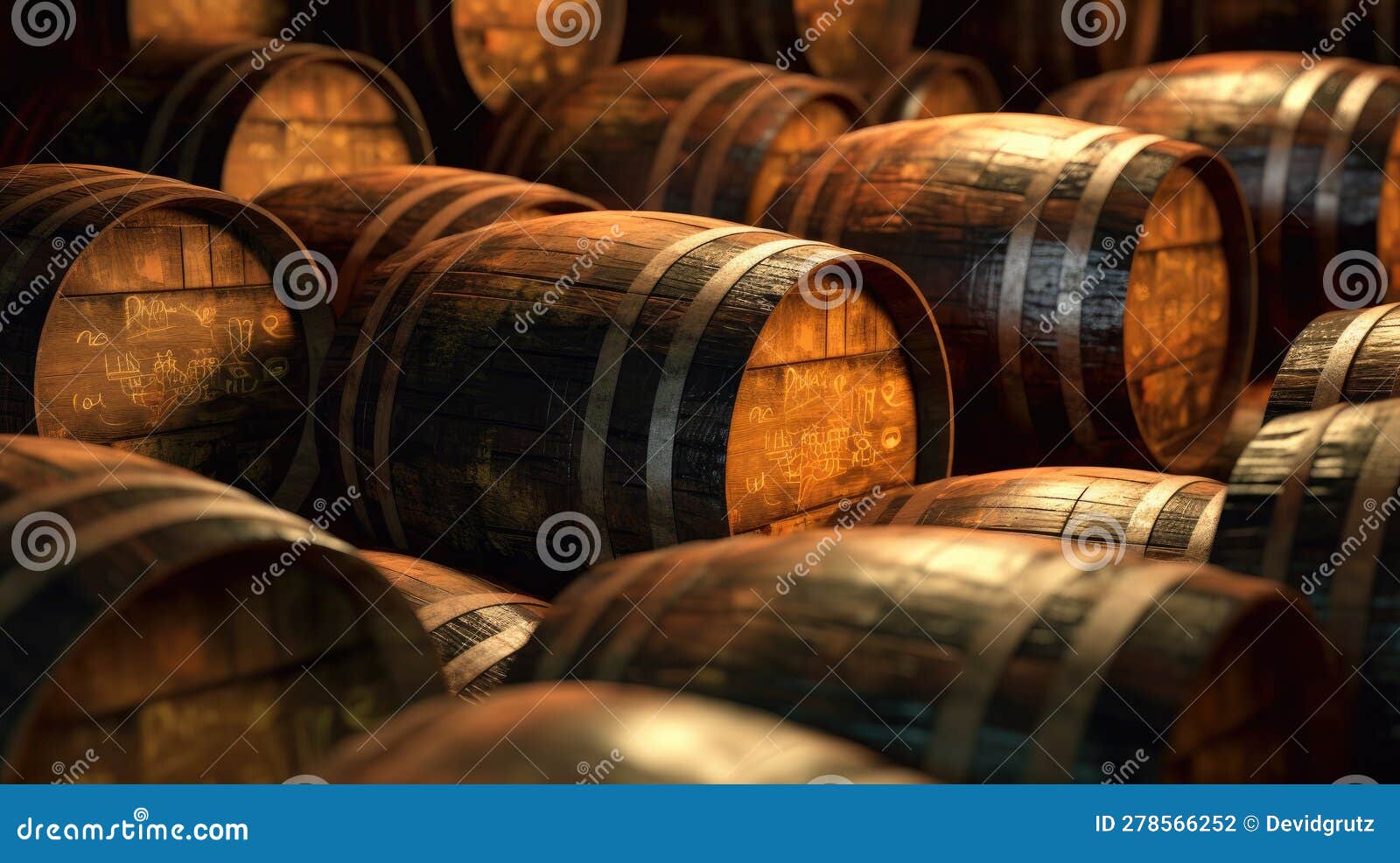 Close-up of a Stack of Whisky Barrels. Generative AI Stock Illustration ...