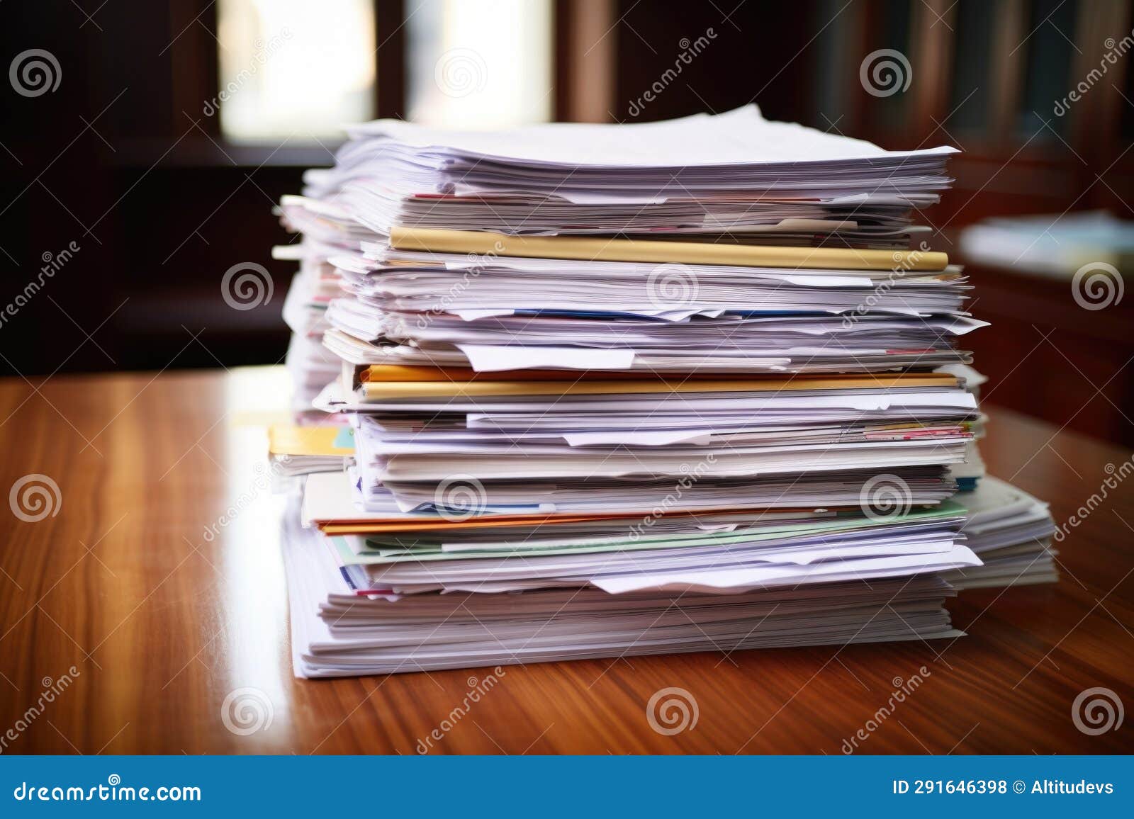 Close-up of Stacked Paper Documents on a Desk Stock Photo - Image of ...