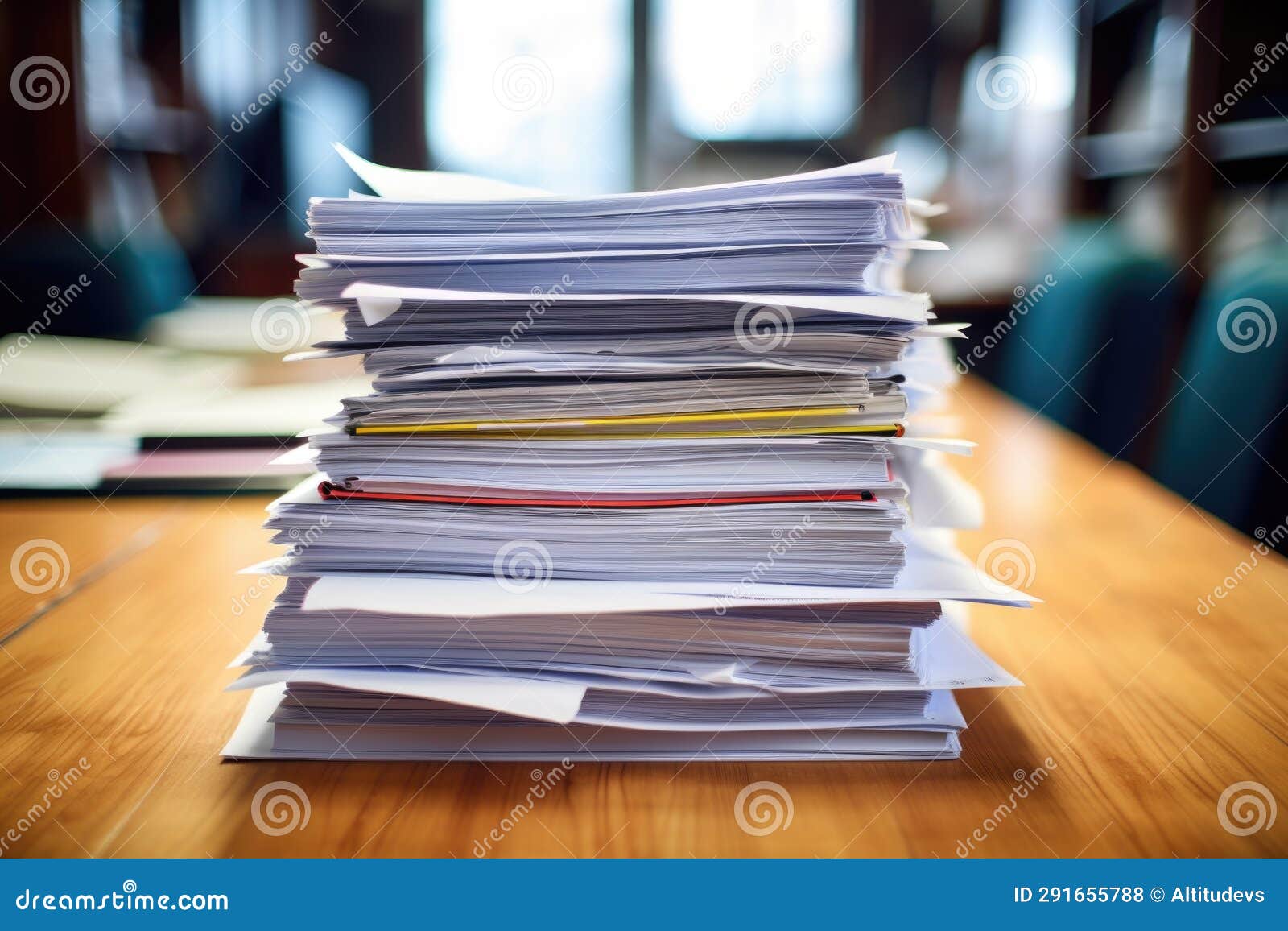 Close-up of Stacked Paper Documents on a Desk Stock Photo - Image of ...