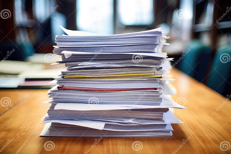 Close-up of Stacked Paper Documents on a Desk Stock Photo - Image of ...