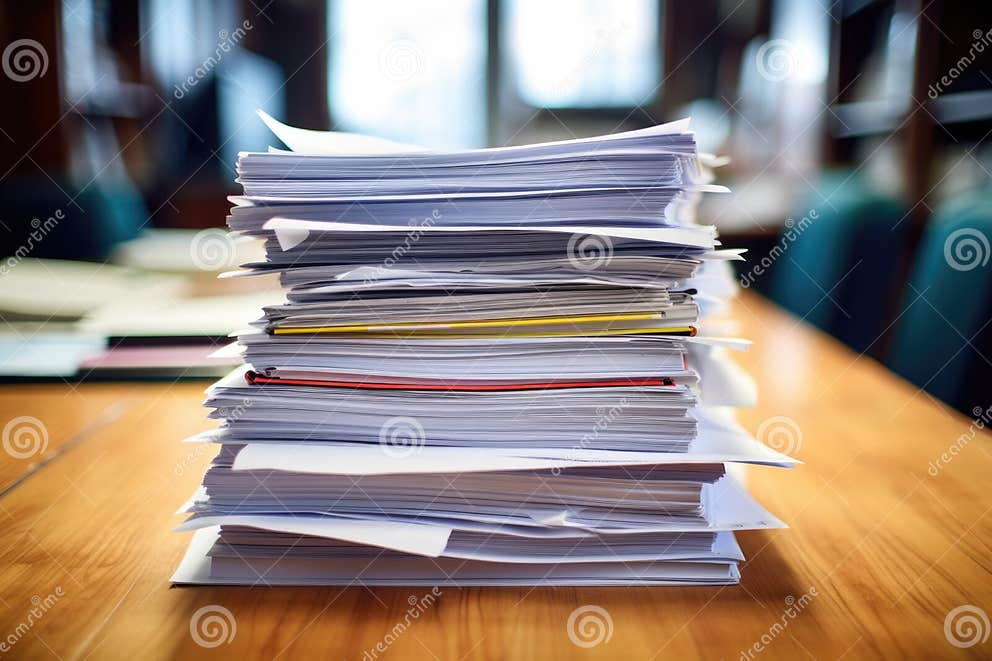Close-up of Stacked Paper Documents on a Desk Stock Photo - Image of ...