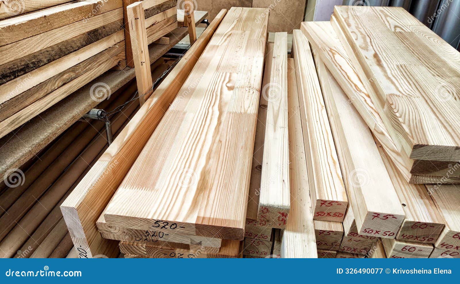 Close-up of Stacked Pine Wood Boards in a Warehouse Setting, Ready for ...