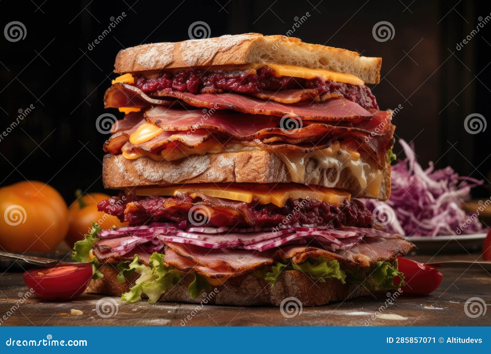 Close-up of Stacked Sandwich with Detailed Textures Stock Illustration ...