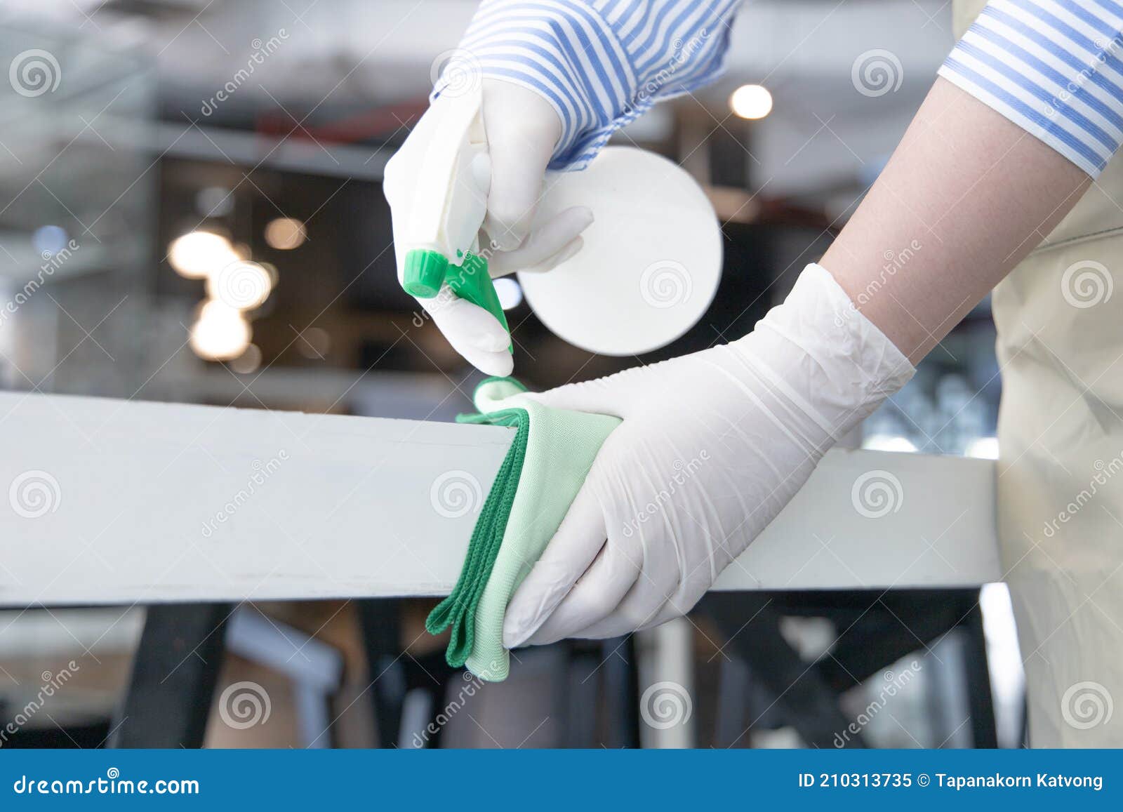 Close Up Staff Hand Restaurant Workers are Cleaning Table and Spraying ...