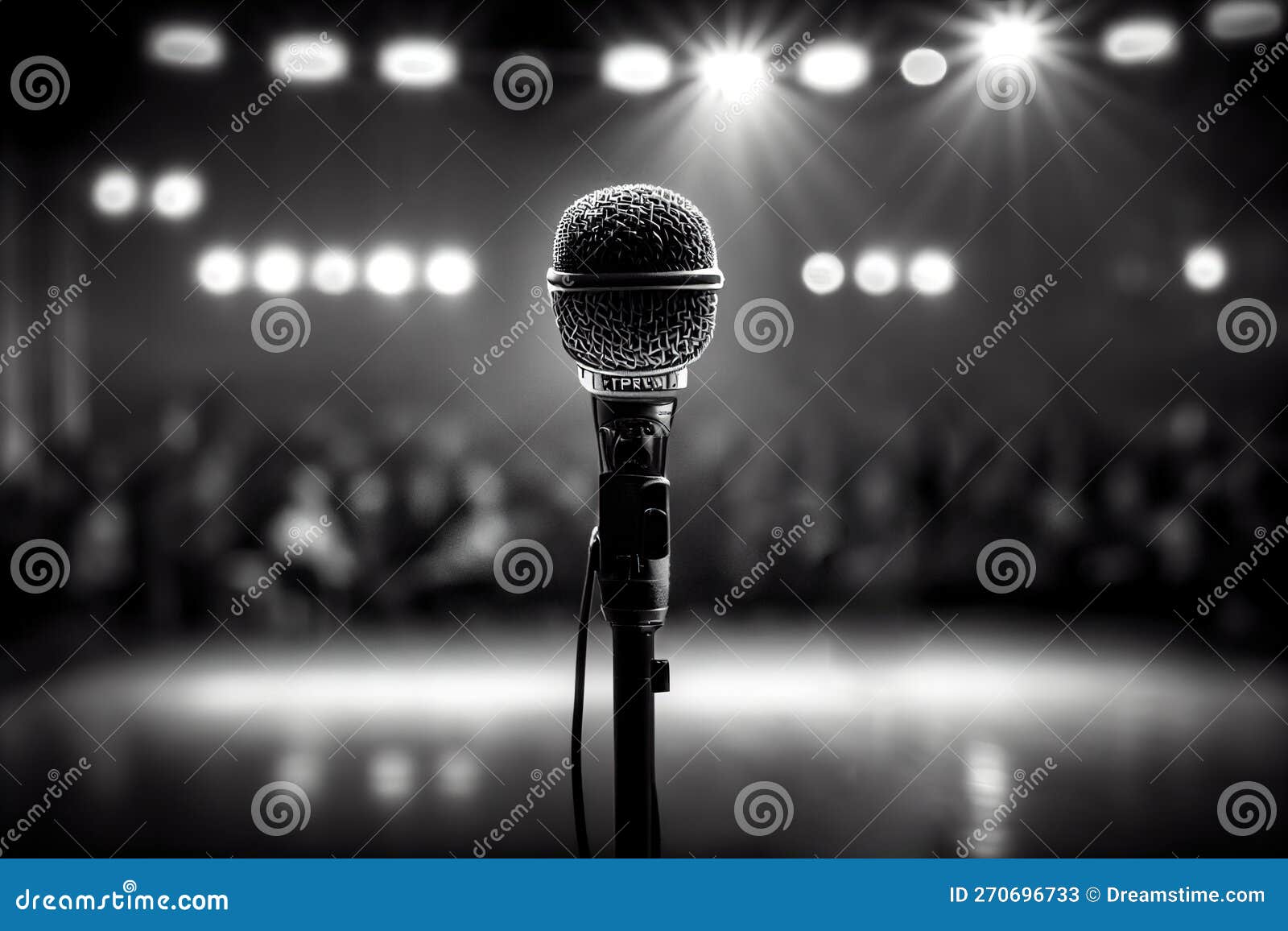 Close-up of a Stage Microphone. a Blurred Audience in the Background ...