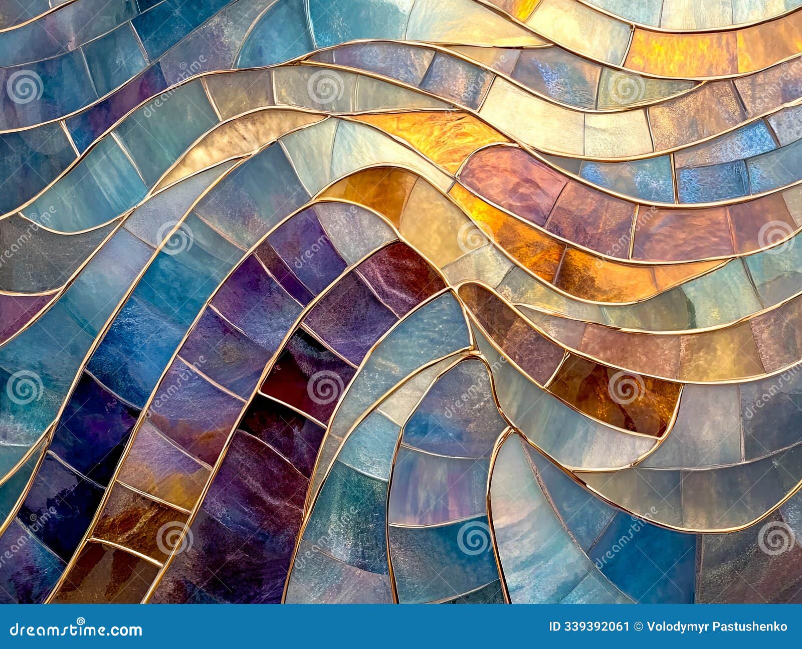 A Close Up of a Stained Glass Window with a Wave Pattern Stock Image ...