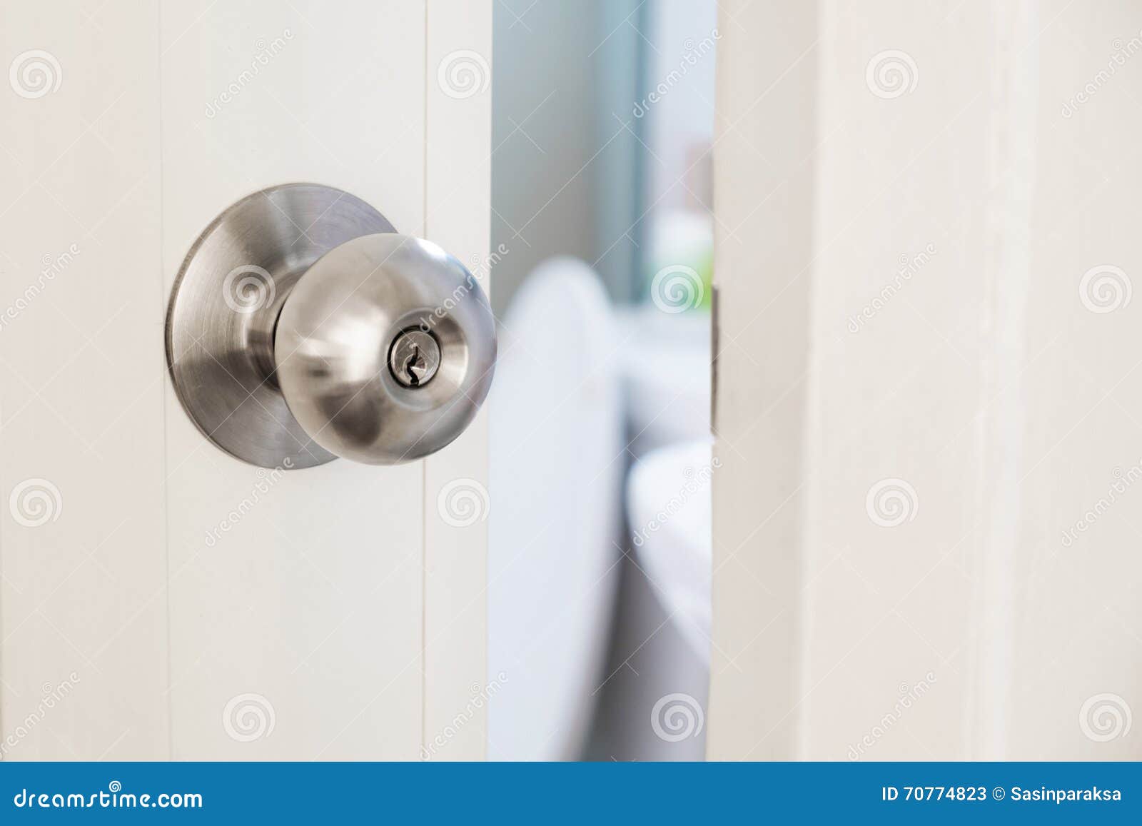 Close-up Stainless Door Knob, with Door Open Slightly Stock Image ...