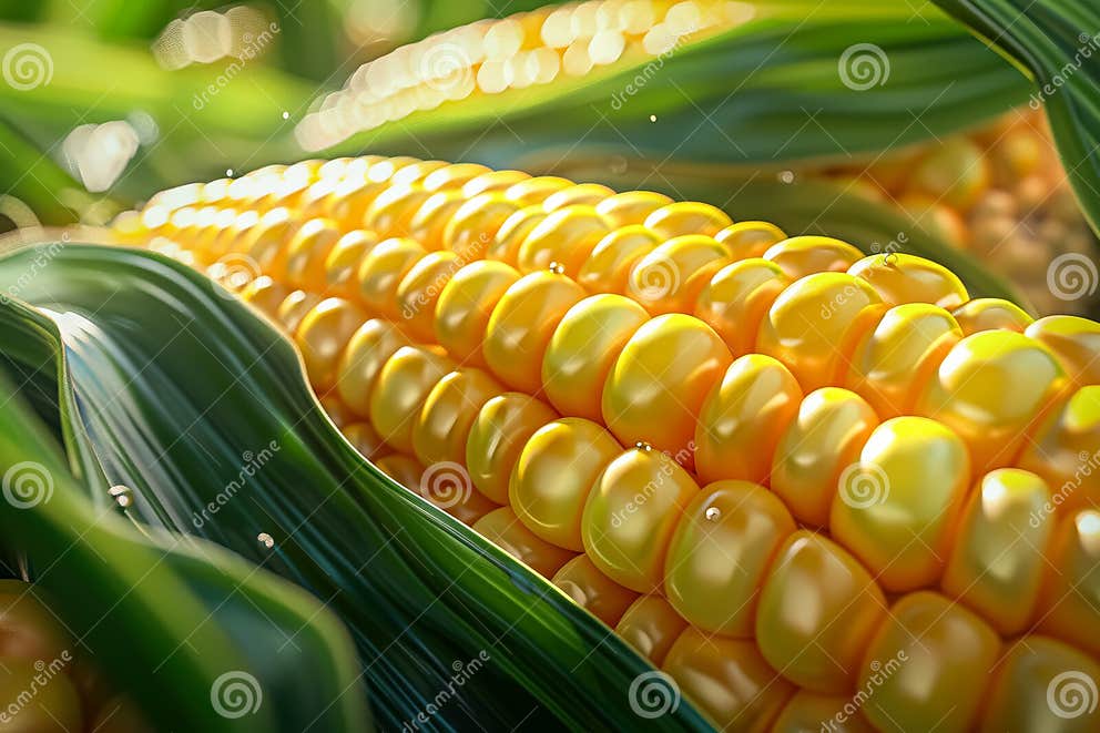 Close Up of a Stalk of Corn with the Kernels of Corn Visible Stock ...