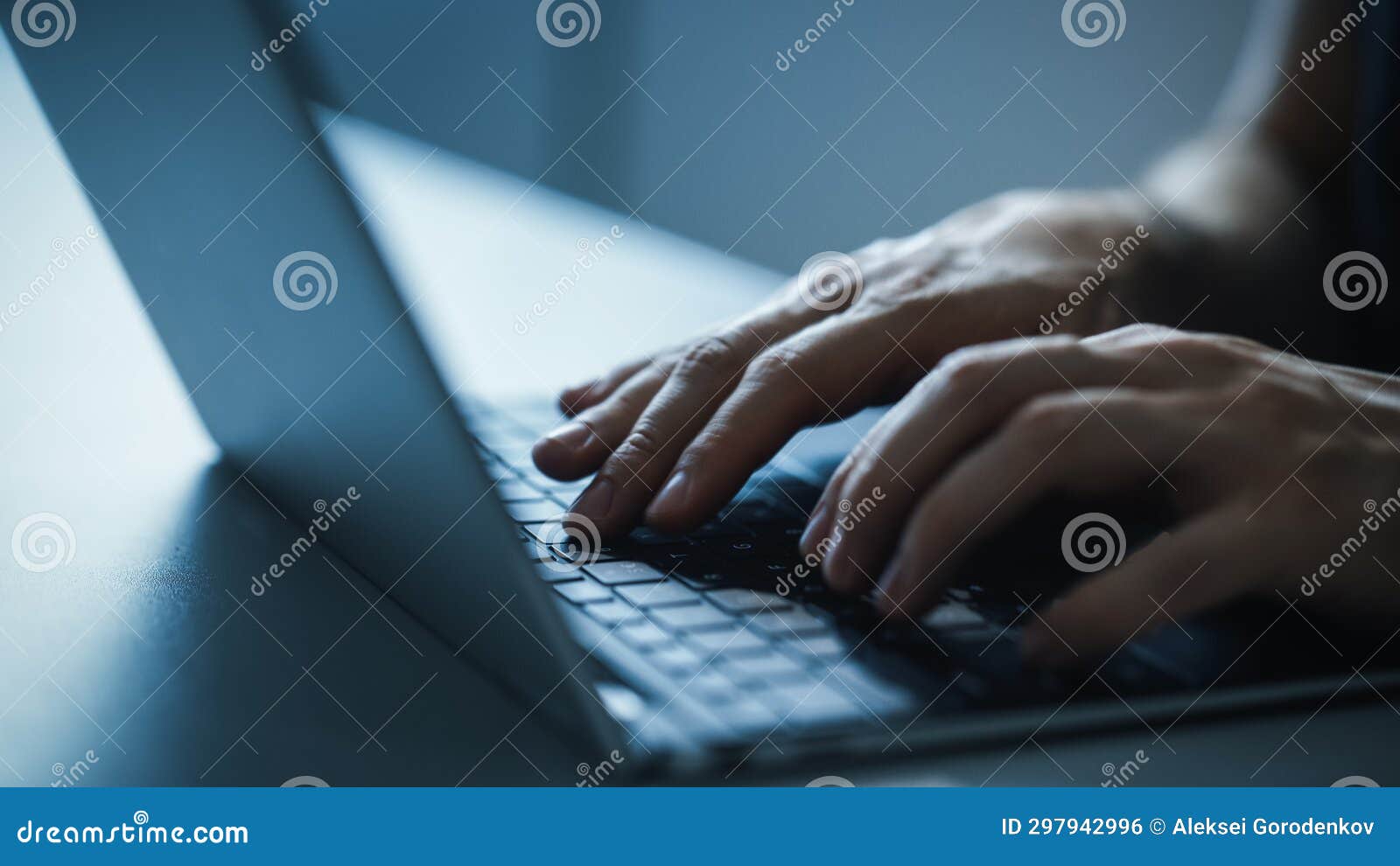 Close-up Static Shot: Person Typing on the Laptop Keyboard. Working ...