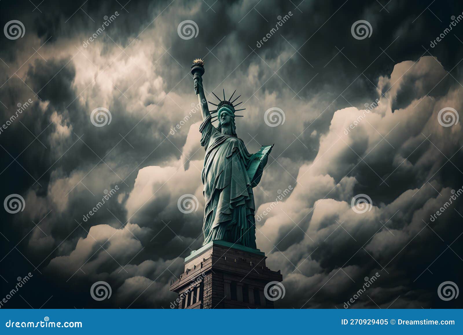 Close Up of the Statue of Liberty with Epic Cloudy Sky at Evening ...