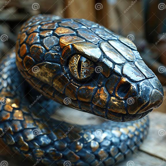 A Close Up of a Statue of a Snake, Small Decorative Metal Object Stock ...