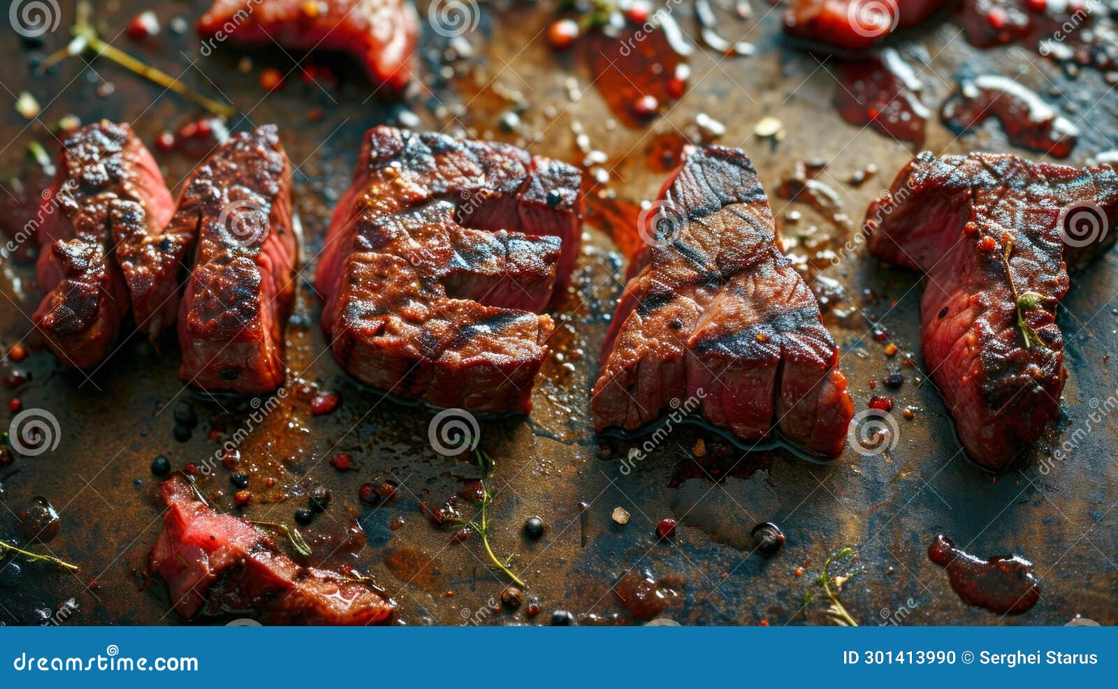 A Close Up of a Steak with the Word Meat Shown by it, AI Stock ...