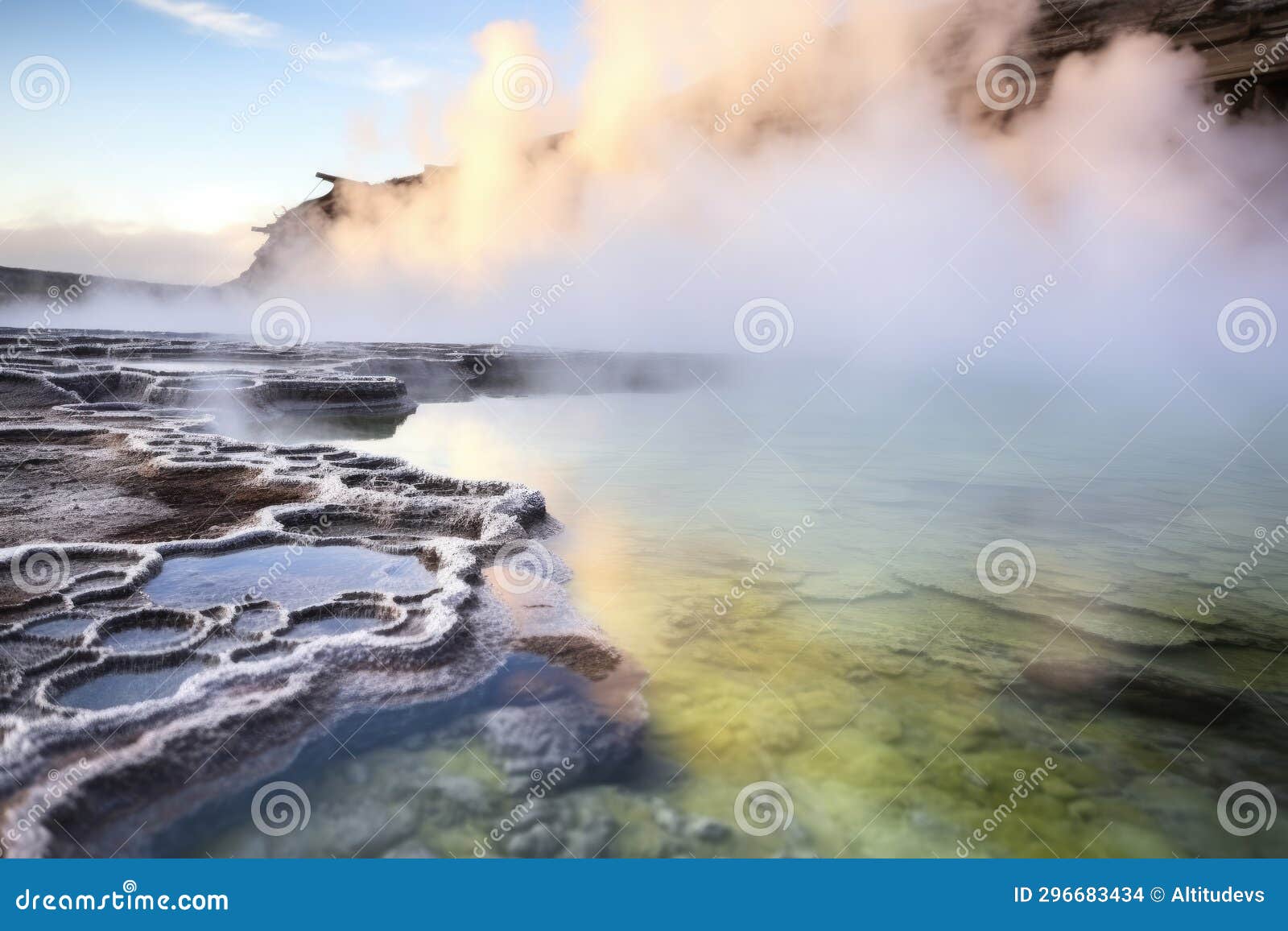 Close-up of Steam Rising from a Boiling Hot Spring Stock Illustration ...
