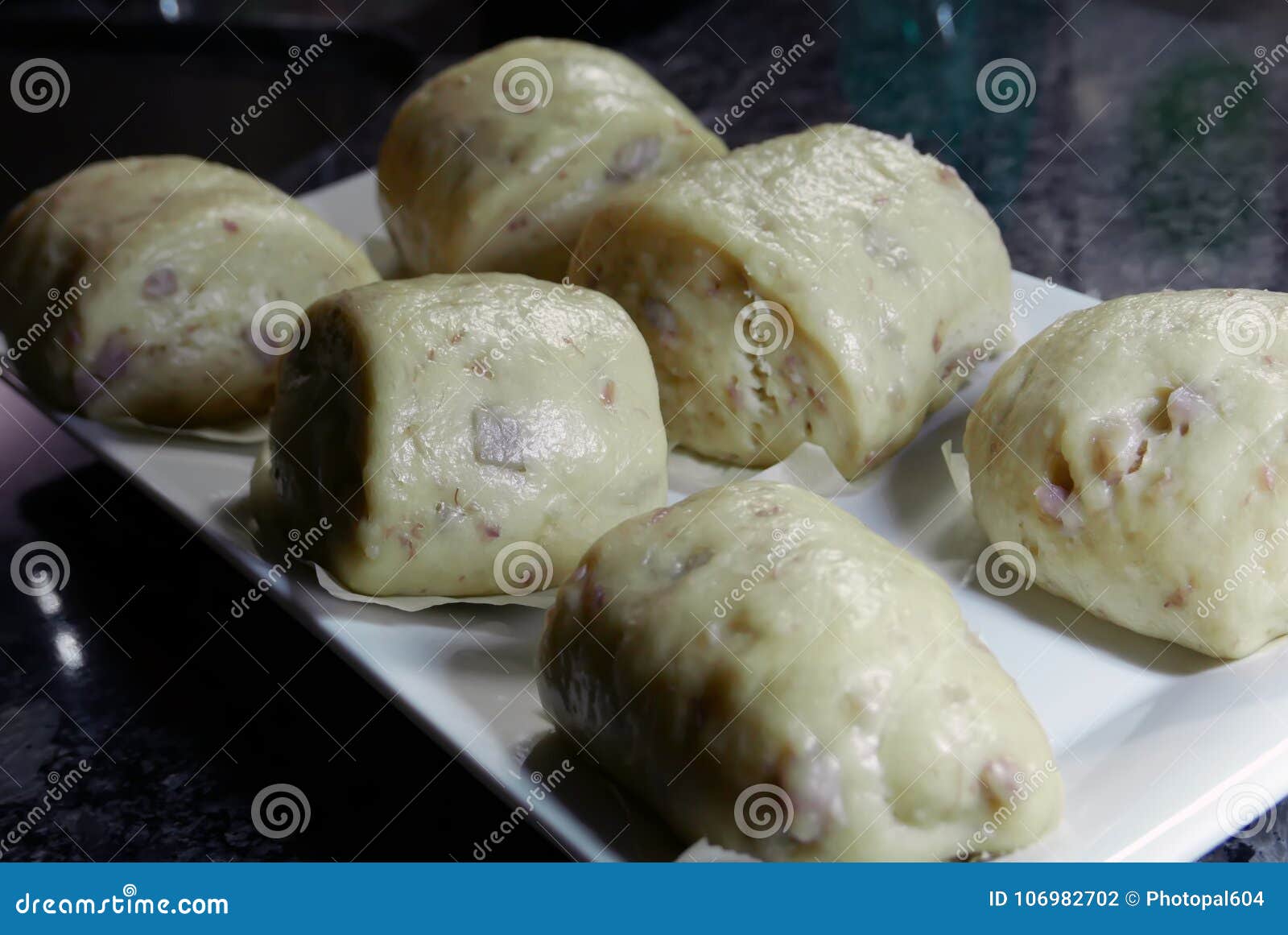 Close Up of Steamed Taro Bread on Table Stock Photo - Image of gourmet ...