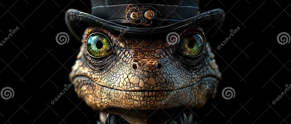 CLOSE-UP of STYLISH STEAMPUNK REPTILE Stock Illustration - Illustration of portrait, goggles ...