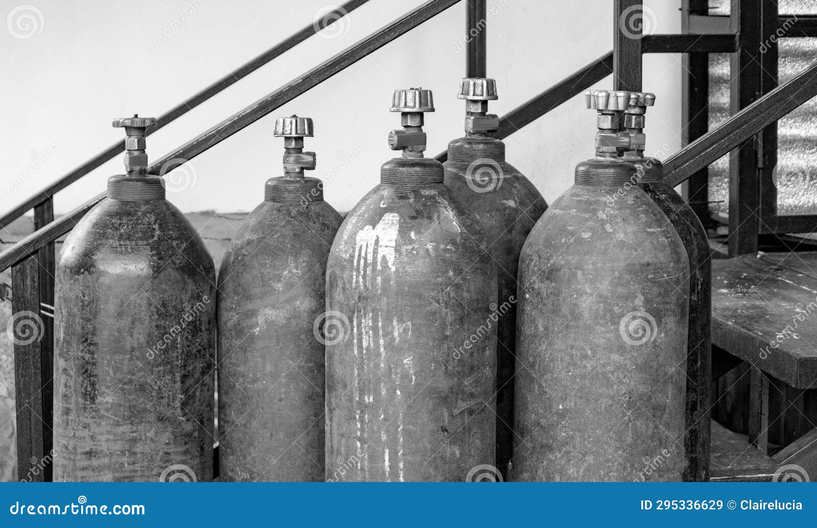 Close-up of Steel Cylinders with Compressed Gas - Argon, Carbon Dioxide ...