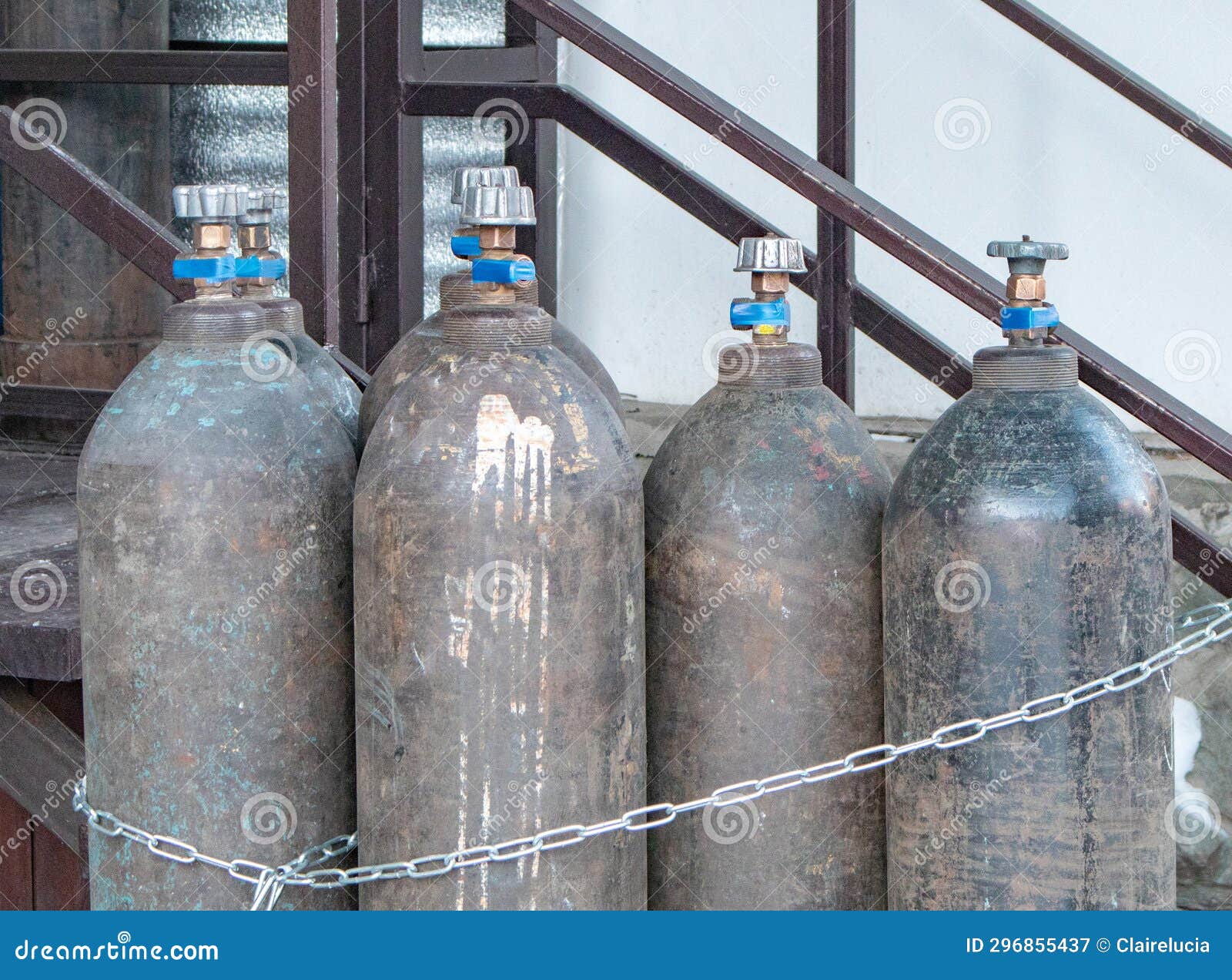 Close-up of Steel Cylinders with Compressed Gas - Argon, Carbon Dioxide ...