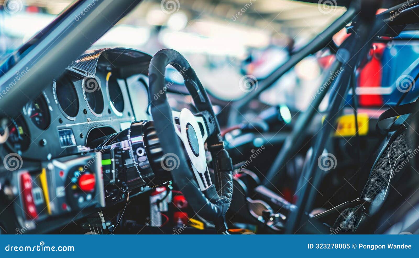 A Close-up of a Steering Wheel and Dashboard of a Racing Car Stock ...