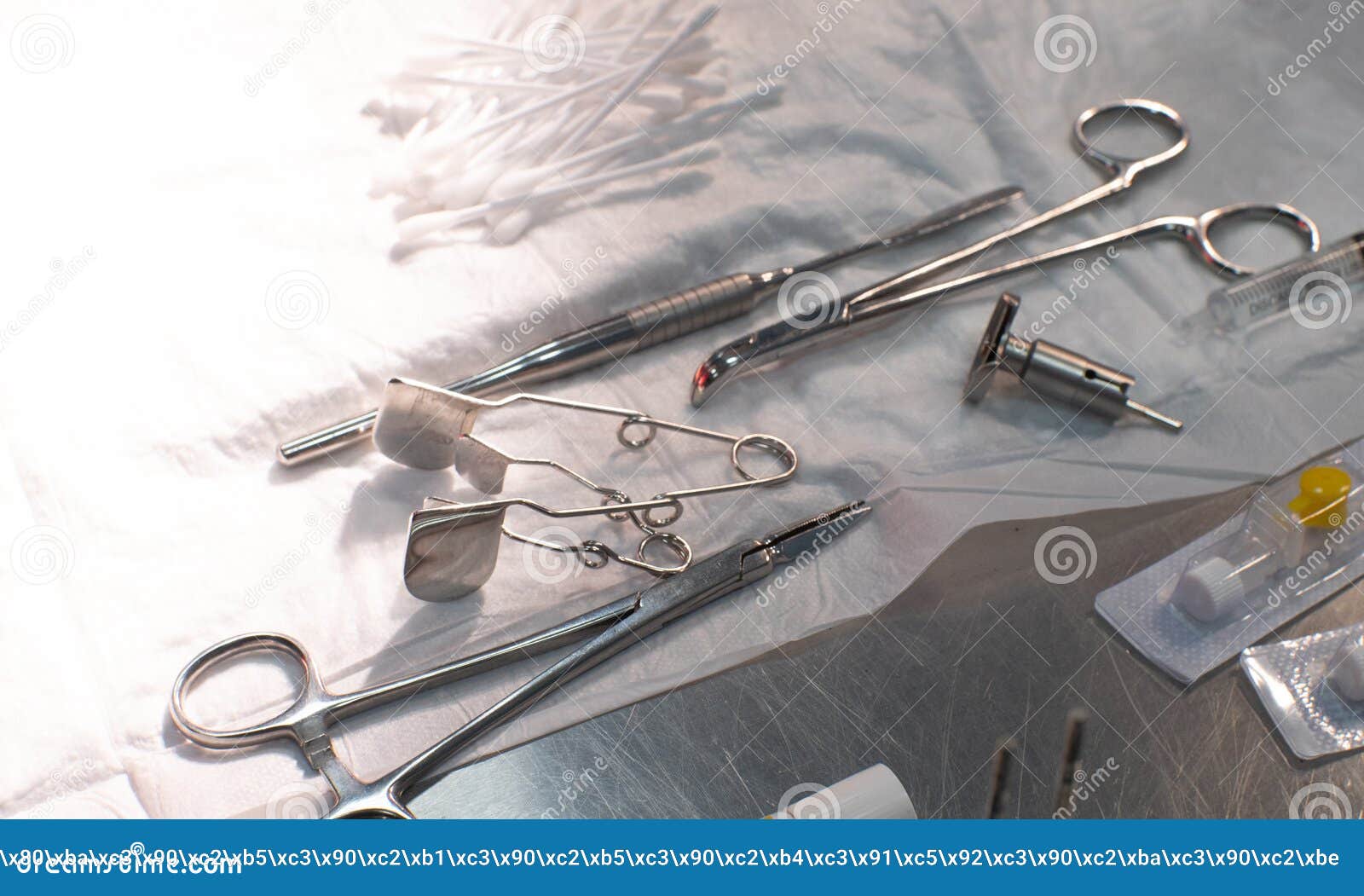 Close-up. Sterile Surgical Instruments Lie on the Table in Disarray ...