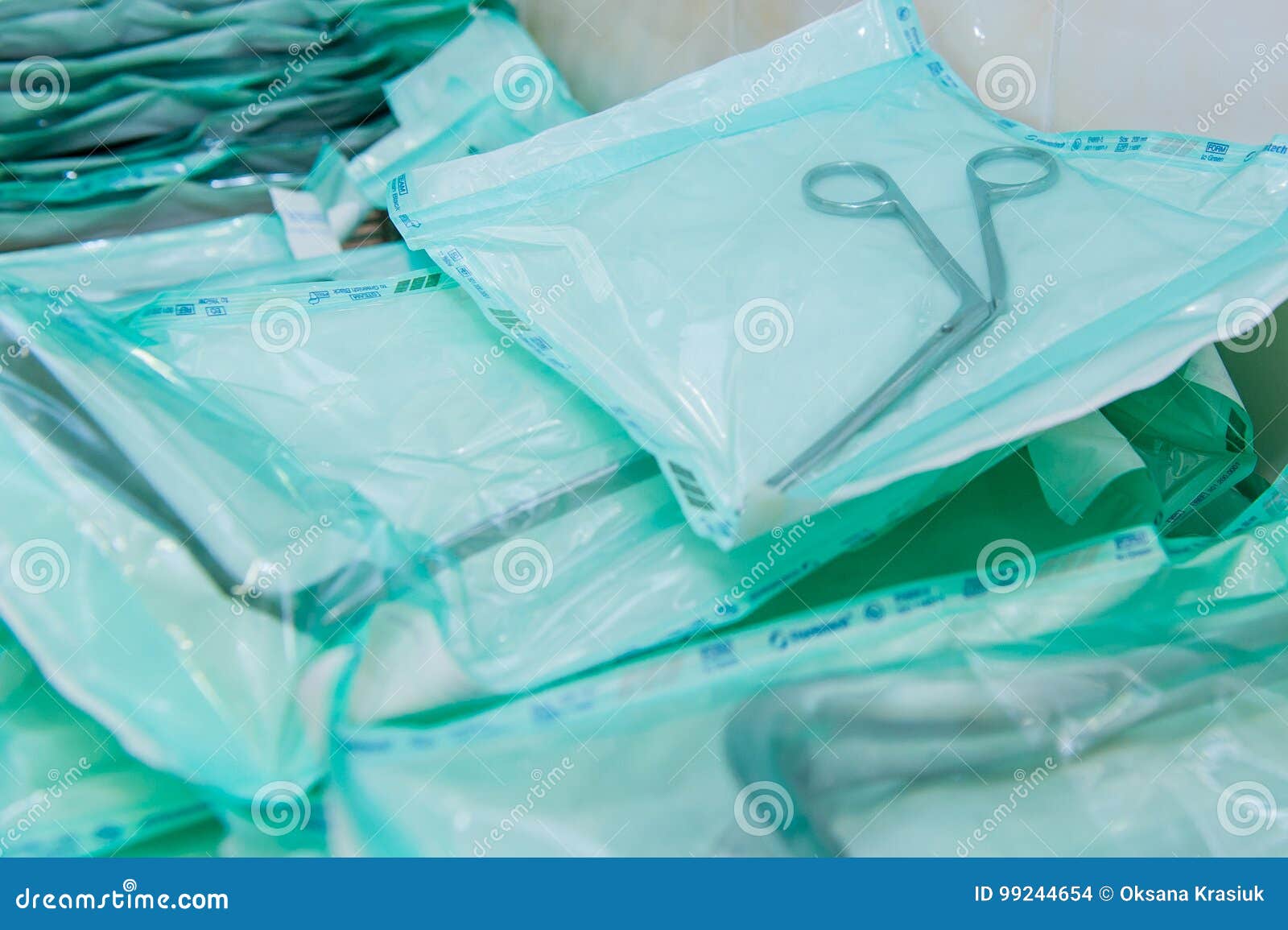 Close Up Sterilized Packaged Surgical Instruments. Selective Focus ...