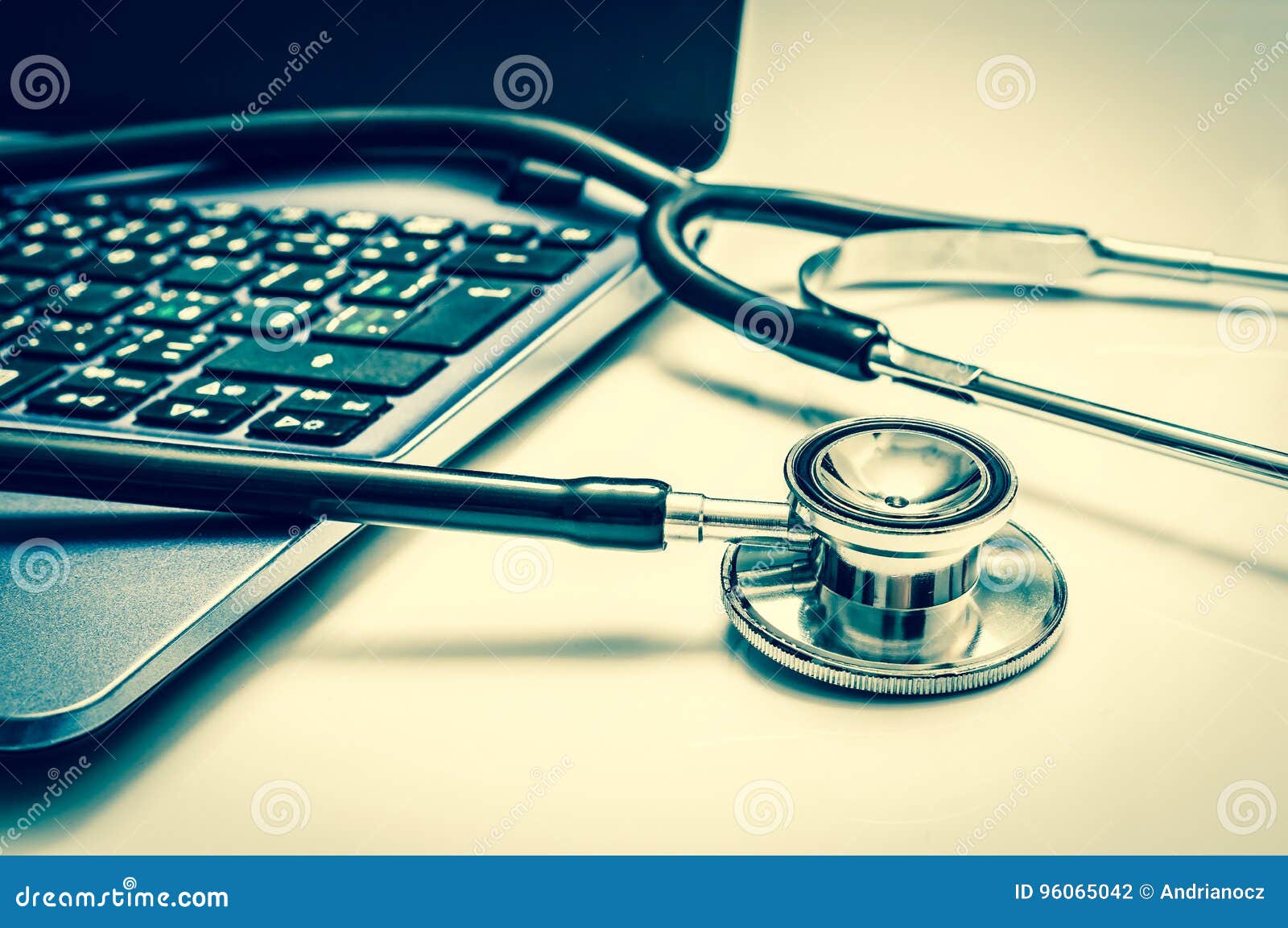 Close-up of Stethoscope and Laptop Computer - Retro Style Stock Photo ...