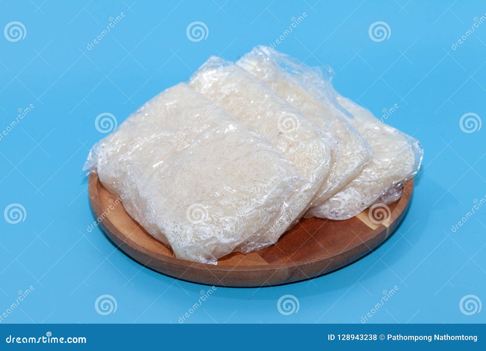 Sticky Rice in Plastic Bag in Thai Style on Blue Background Stock Photo ...