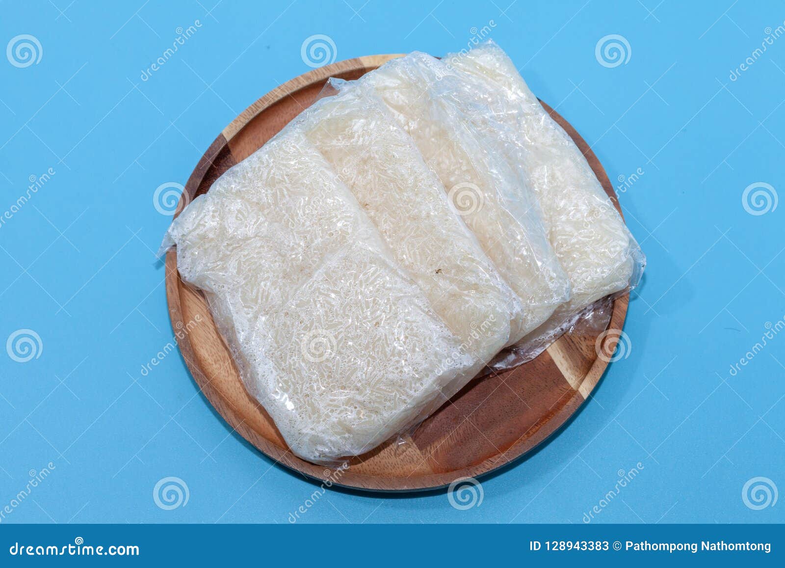 Sticky Rice In Plastic Bag In Thai Style On Blue Background Stock Image ...