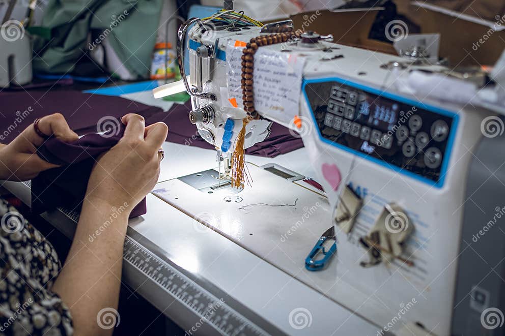 Close-up Stitching Process on a Sewing Machine. Stock Image - Image of ...