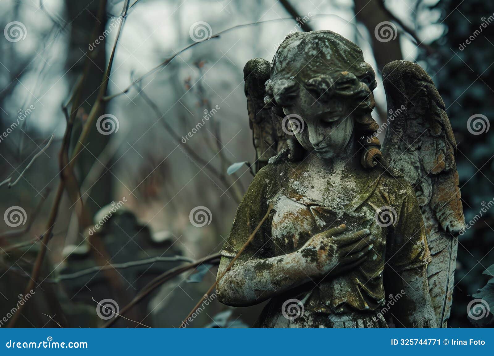 Close-up of Stone Angel Statue with Aging Details Stock Image - Image ...