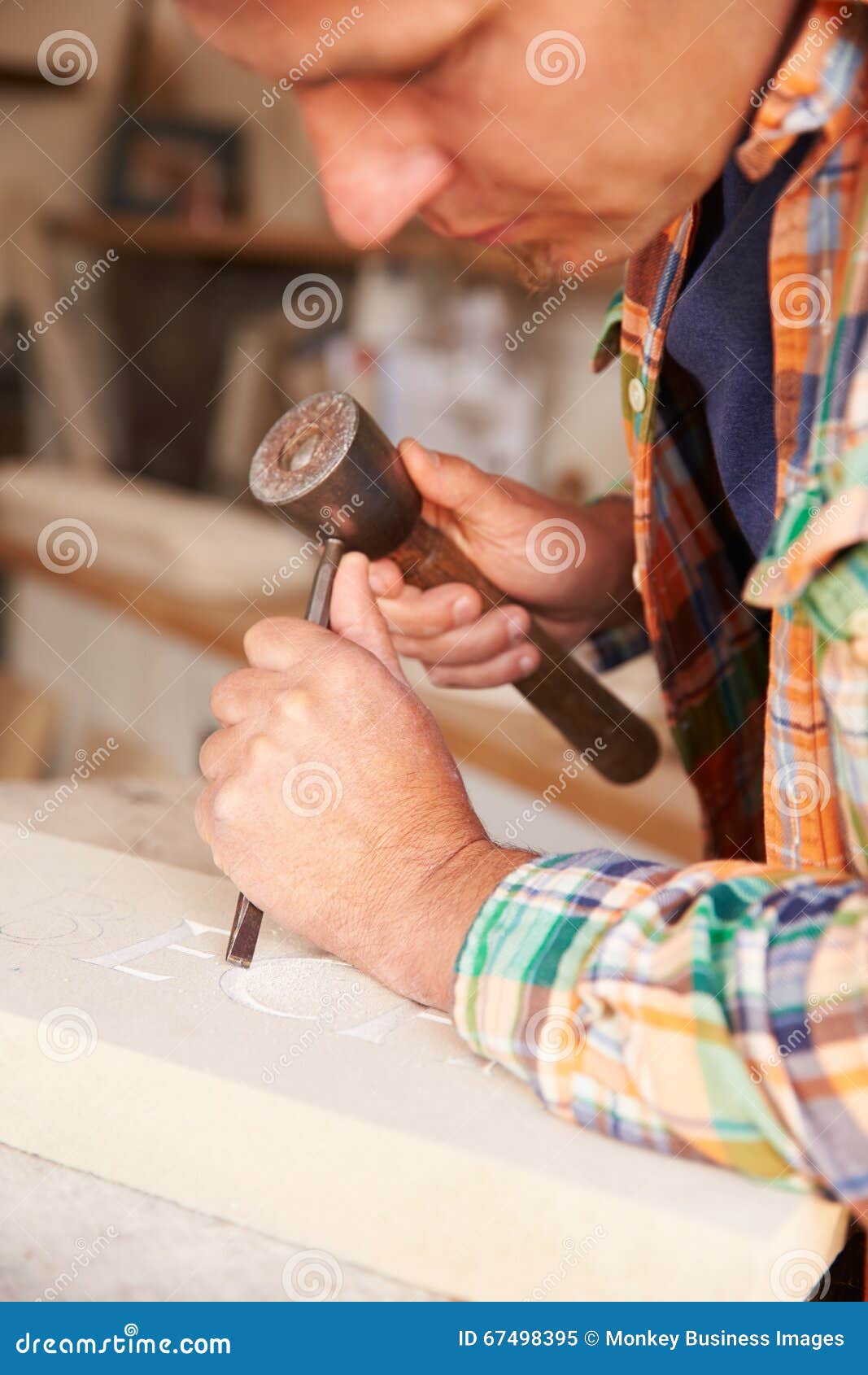 Close Up of Stone Mason at Work on Carving in Studio Stock Image ...