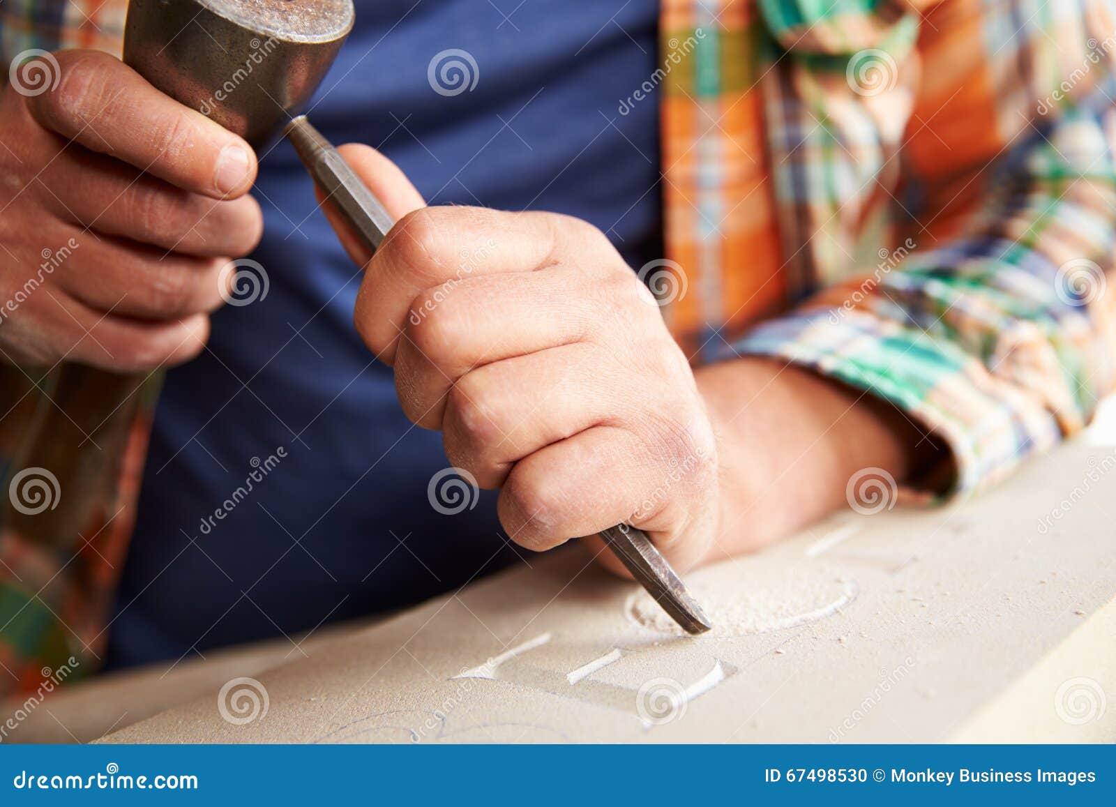 Close Up of Stone Mason at Work on Carving in Studio Stock Photo ...