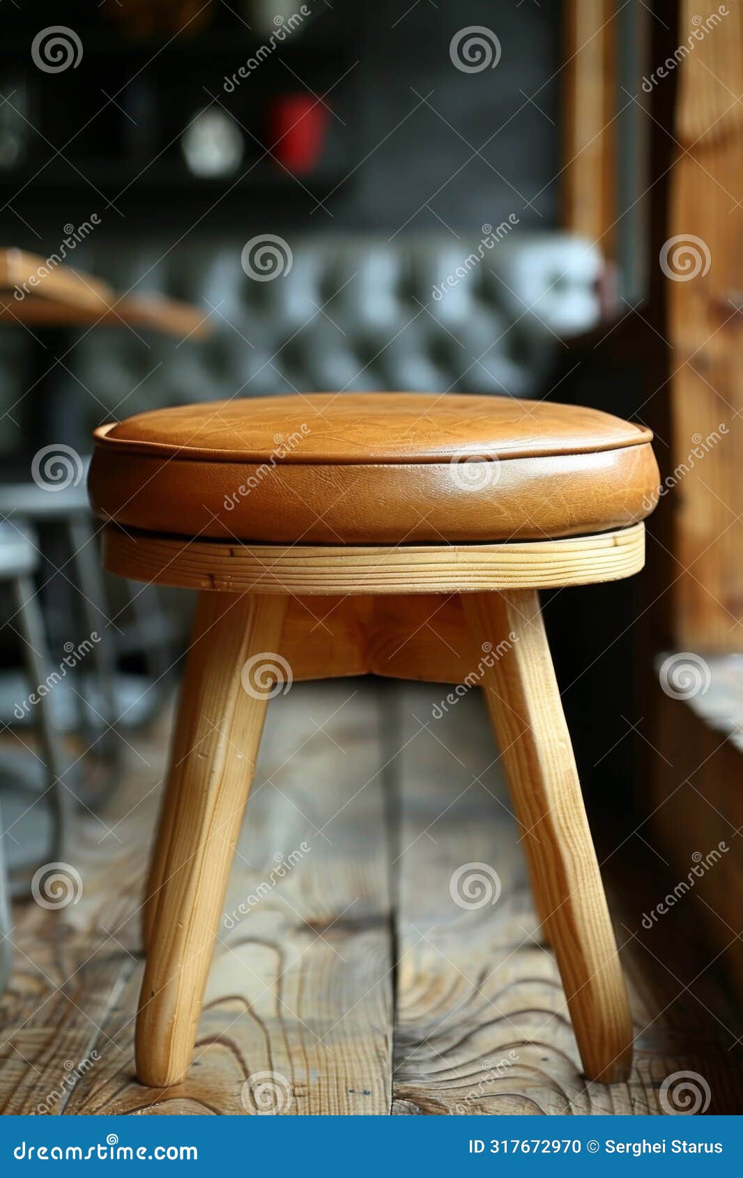 A Close Up of a Stool on Top of Wooden Floor, AI Stock Illustration ...