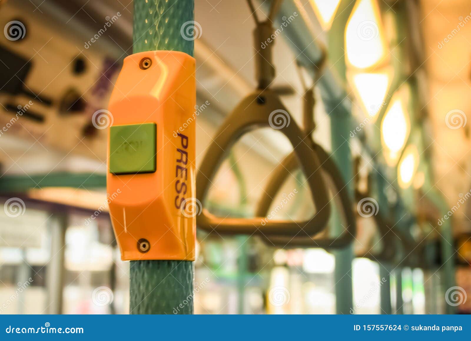 Buzzer Close Up Button on Bus. Stock Photo - Image of yellow, arrival ...