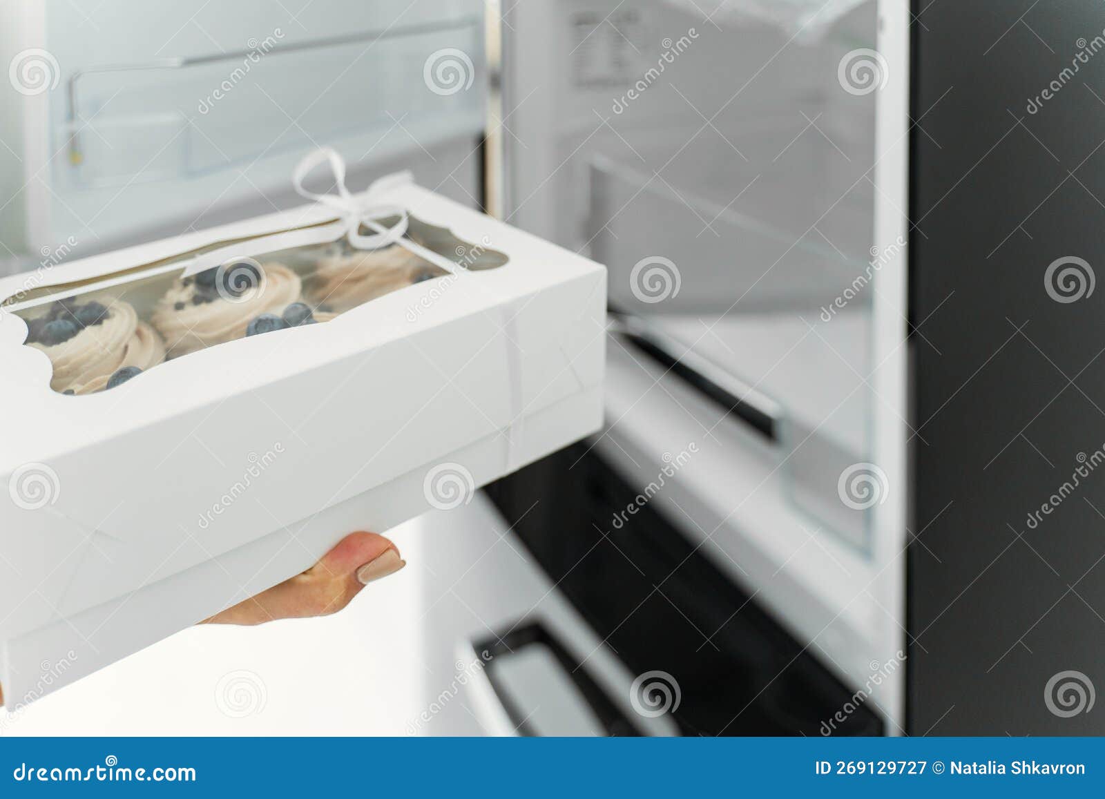 Close-up Storage of Confectionery in the Refrigerator. View from Above ...
