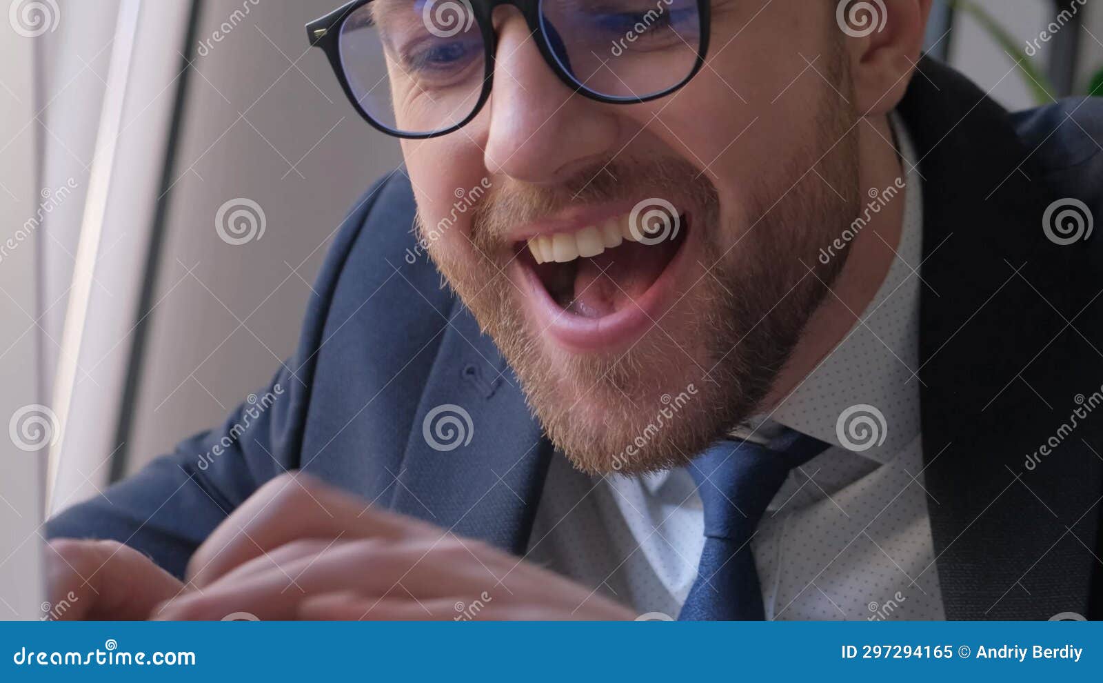 Close-up of a Strange Office Worker Looking at a PC Screen. Funny ...