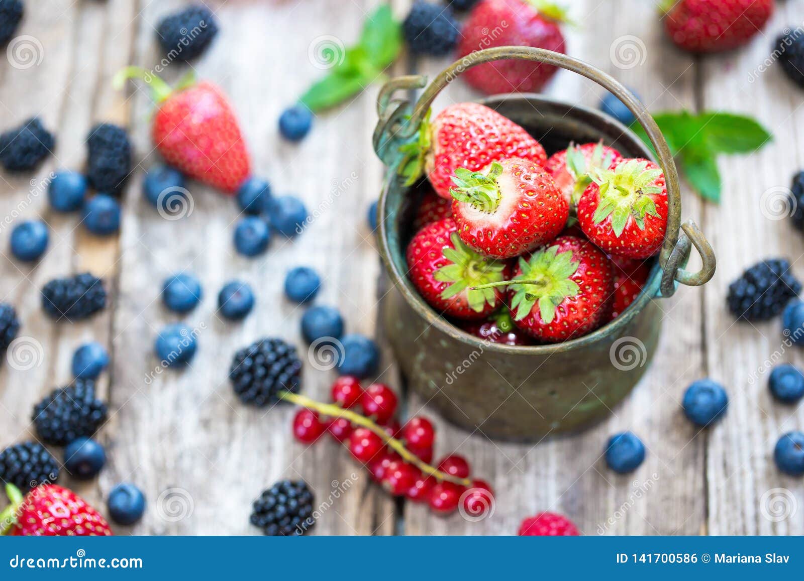 Strawberries in an Antic Pail. Top View Stock Photo - Image of ...