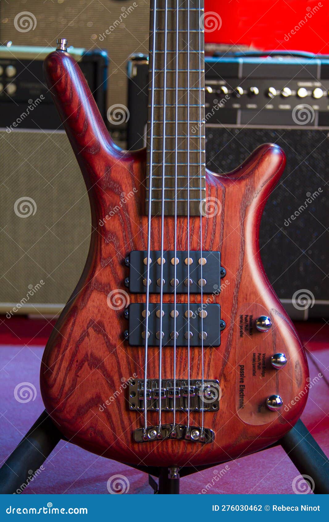 Close Up of a 5-string Matte Red Solid Electric Bass Stock Photo ...