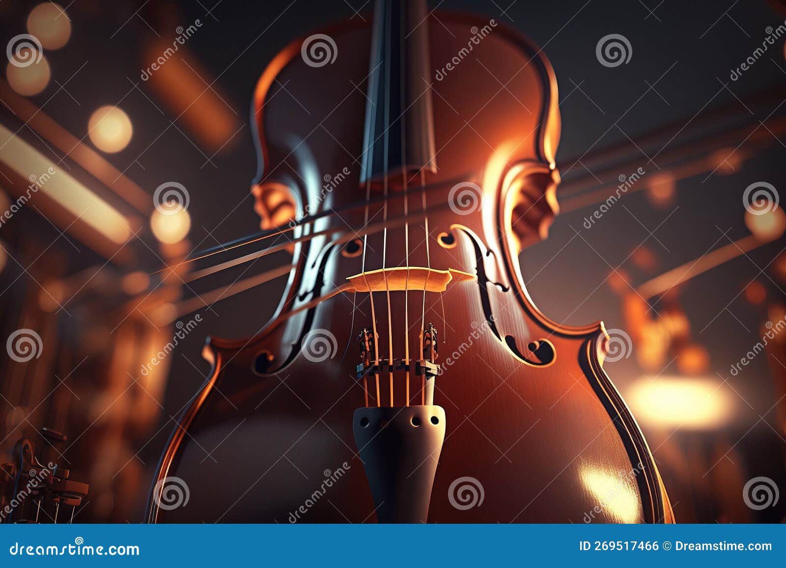 Close-up of Strings on Wooden Cello Silhouette. Realistic Generated AI ...