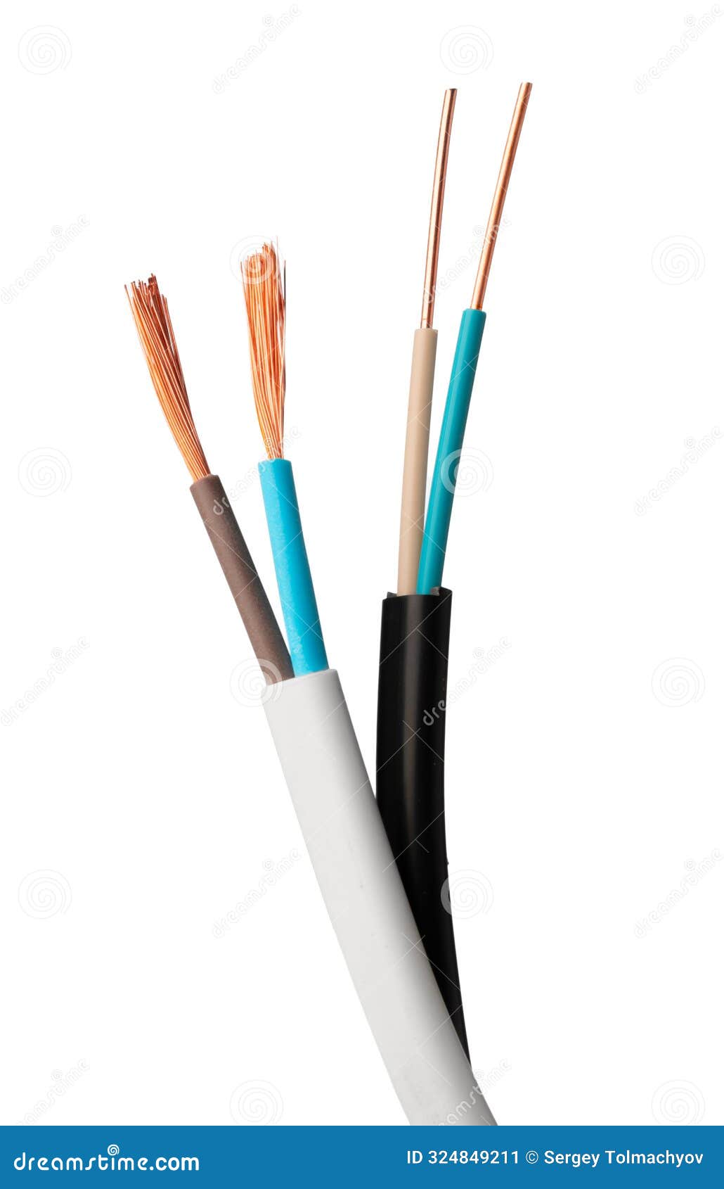 Close Up of Stripped Three-Wire Electrical Cable with White Insulation ...