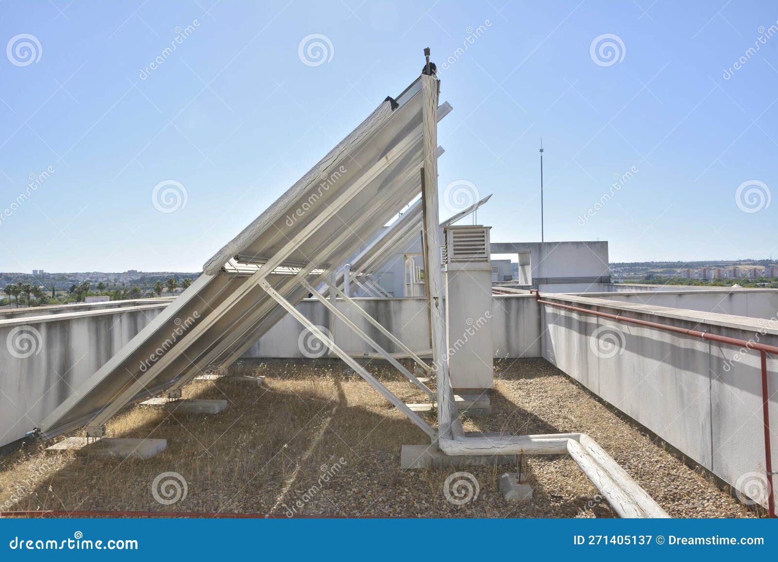 Close-up of the Structure of Solar Panels on the Rooftop of a Building ...