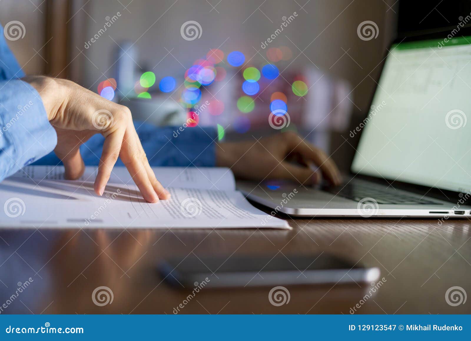 Close Up Student Doing Homework on the Table at Home, Using Naptop and ...