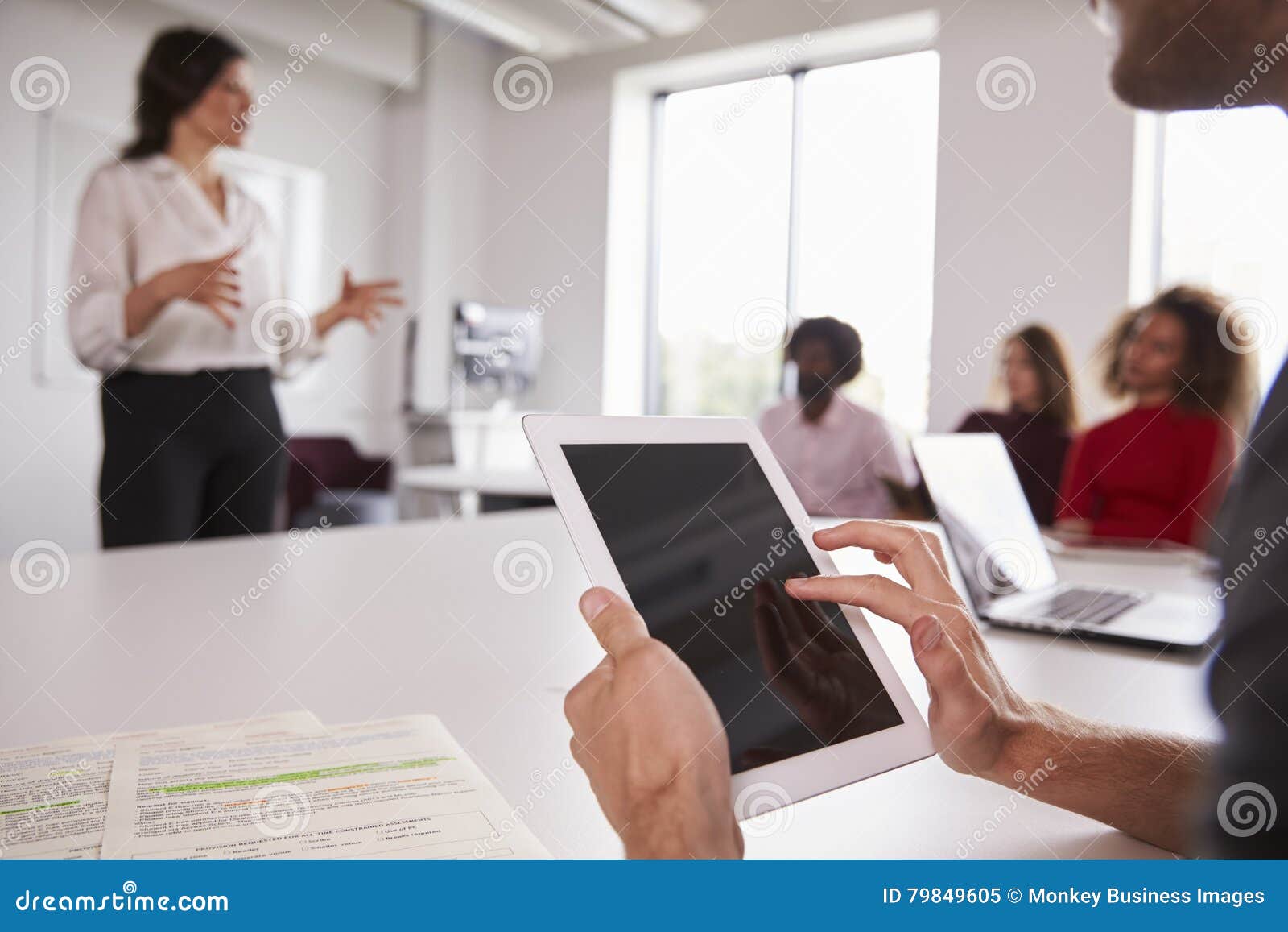 Close Up of Student Using Digital Tablet in Lecture Stock Image - Image ...