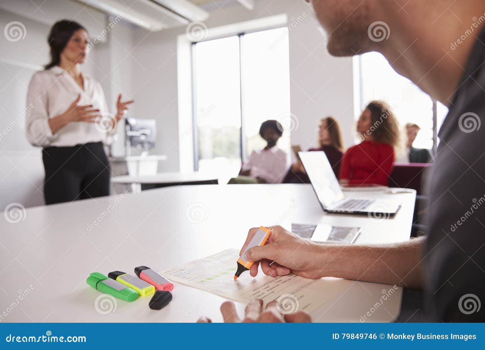 Close Up of Student Using Highlighter Pens in Lecture Stock Photo ...