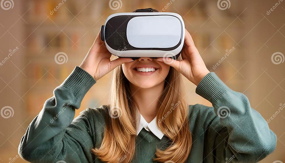 Close-Up of Student Using Virtual Reality for Learning Stock Illustration - Illustration of ...