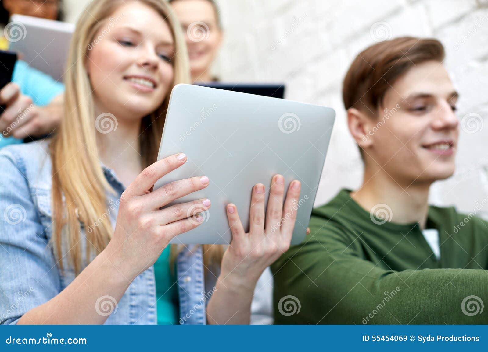 Close Up of Students with Tablet Pc at School Stock Image - Image of ...