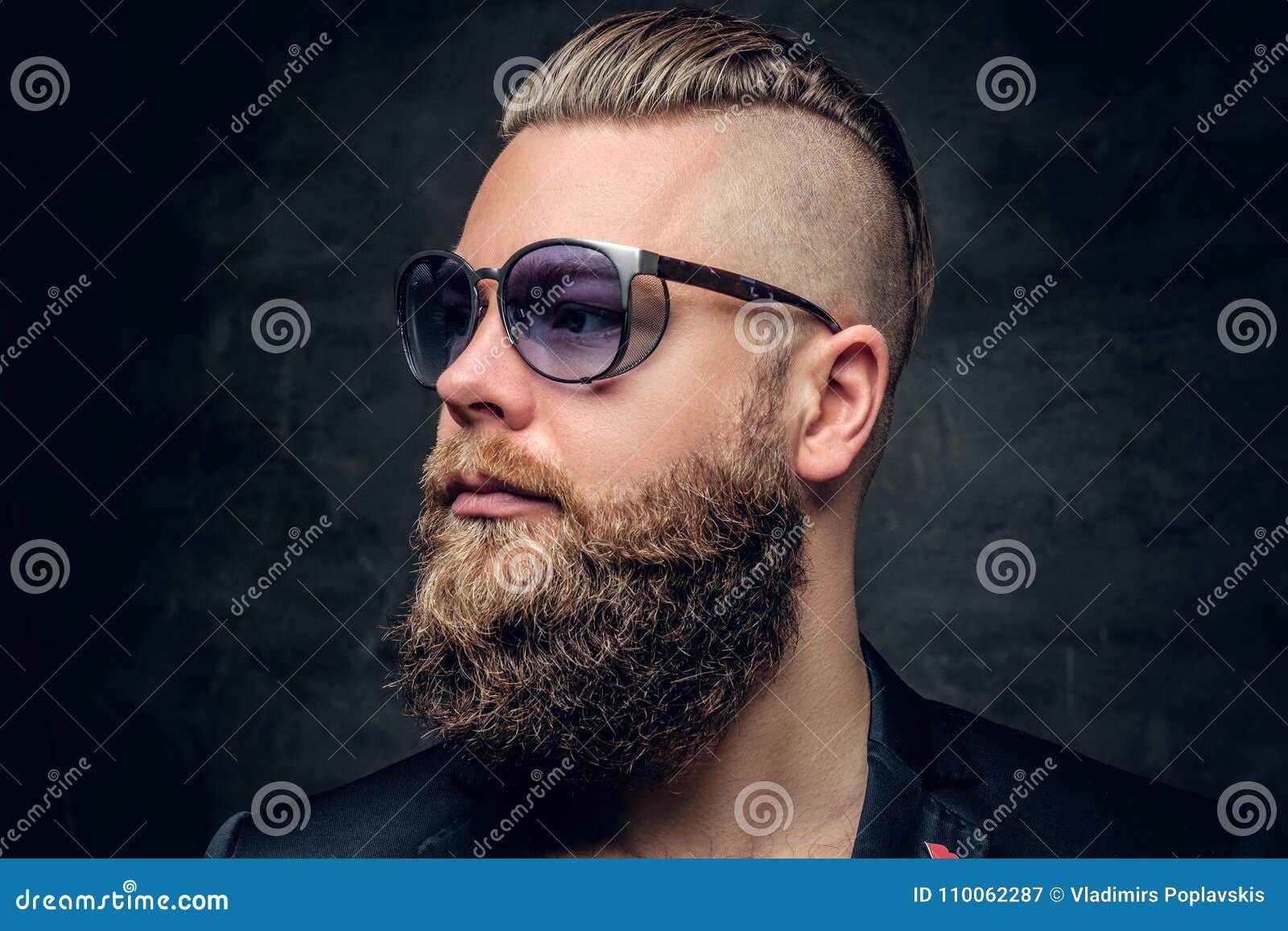 Close Up Portrait Of Bearded Male In Sunglasses Stock Image Image Of